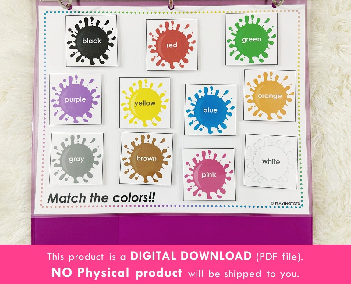 Colors Matching Toddler Busy Book Pages Printable Learning | Etsy