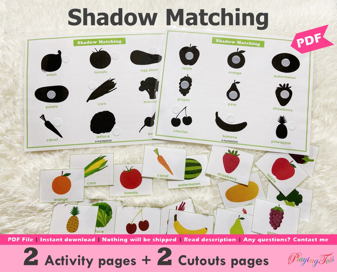 Fruits and Vegetables Shadow Matching Activity Printable - Etsy