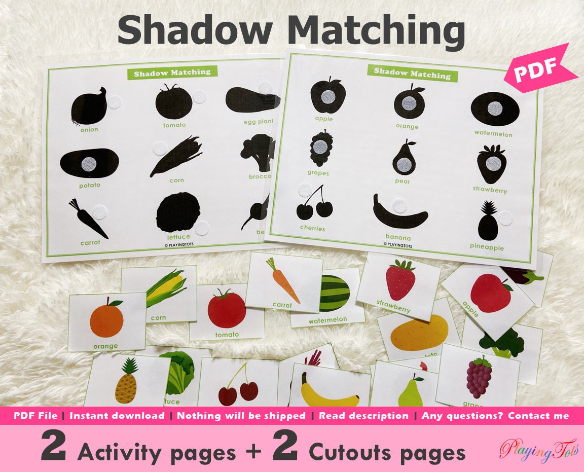 Fruits and Vegetables Shadow Matching Activity Printable | Etsy