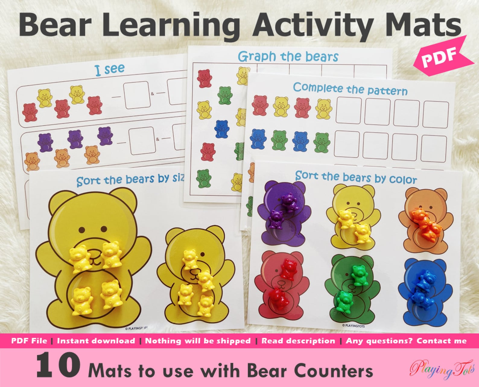Bear Counters Learning Mats Printable, Learning Binder, Busy Book ...