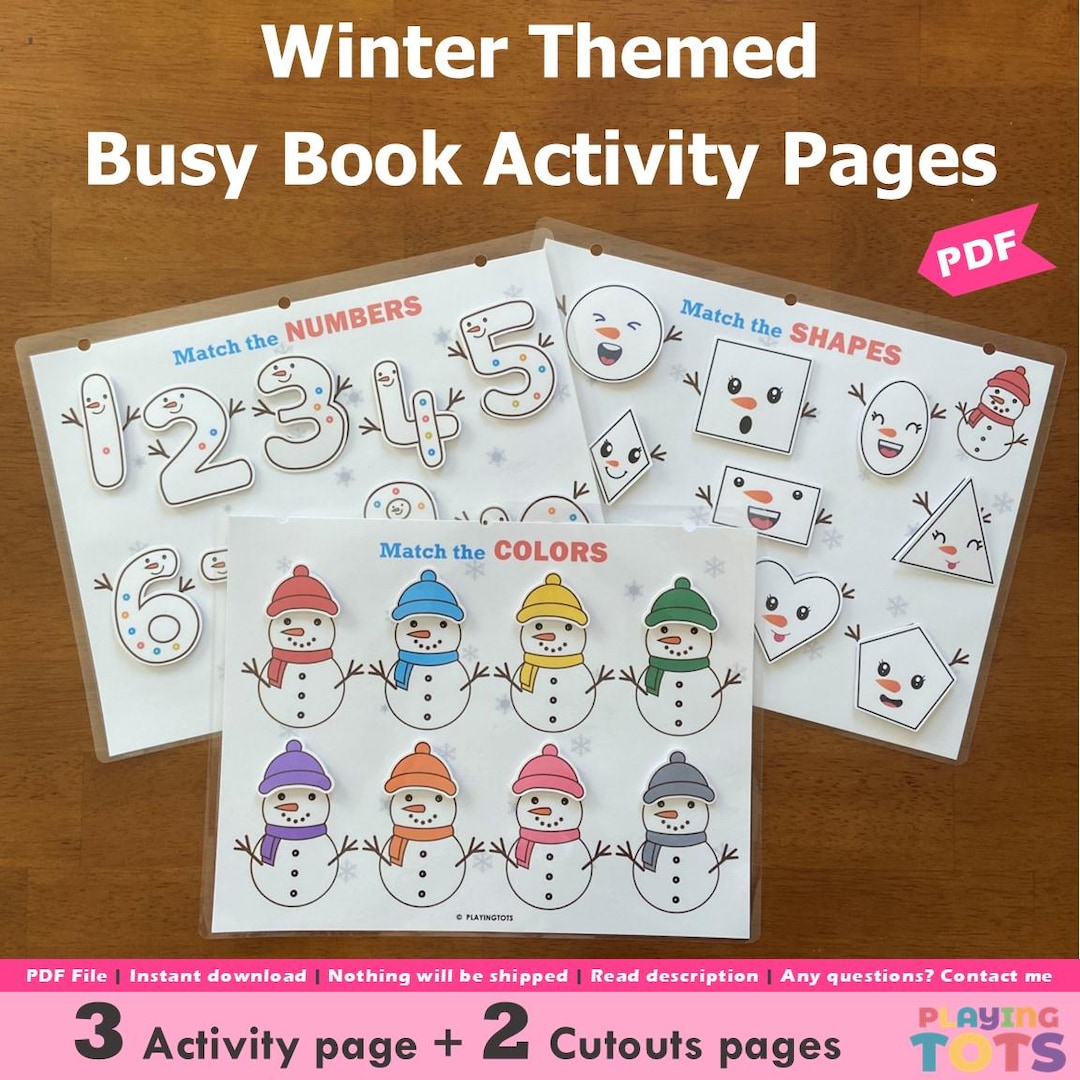 Toddler Busy Book Printable, Winter Activities, Learning Binder, Quiet ...