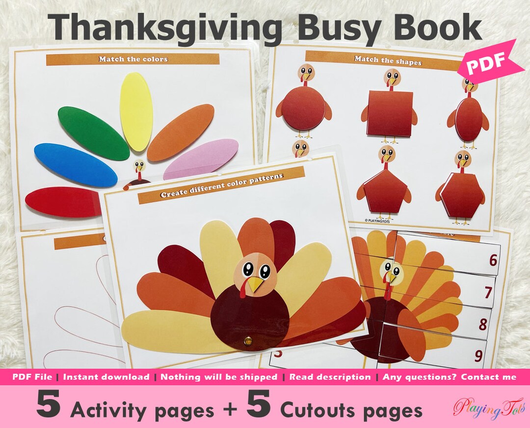 Turkey Themed Busy Book Printable for Toddlers, Thanksgiving Busy Book ...