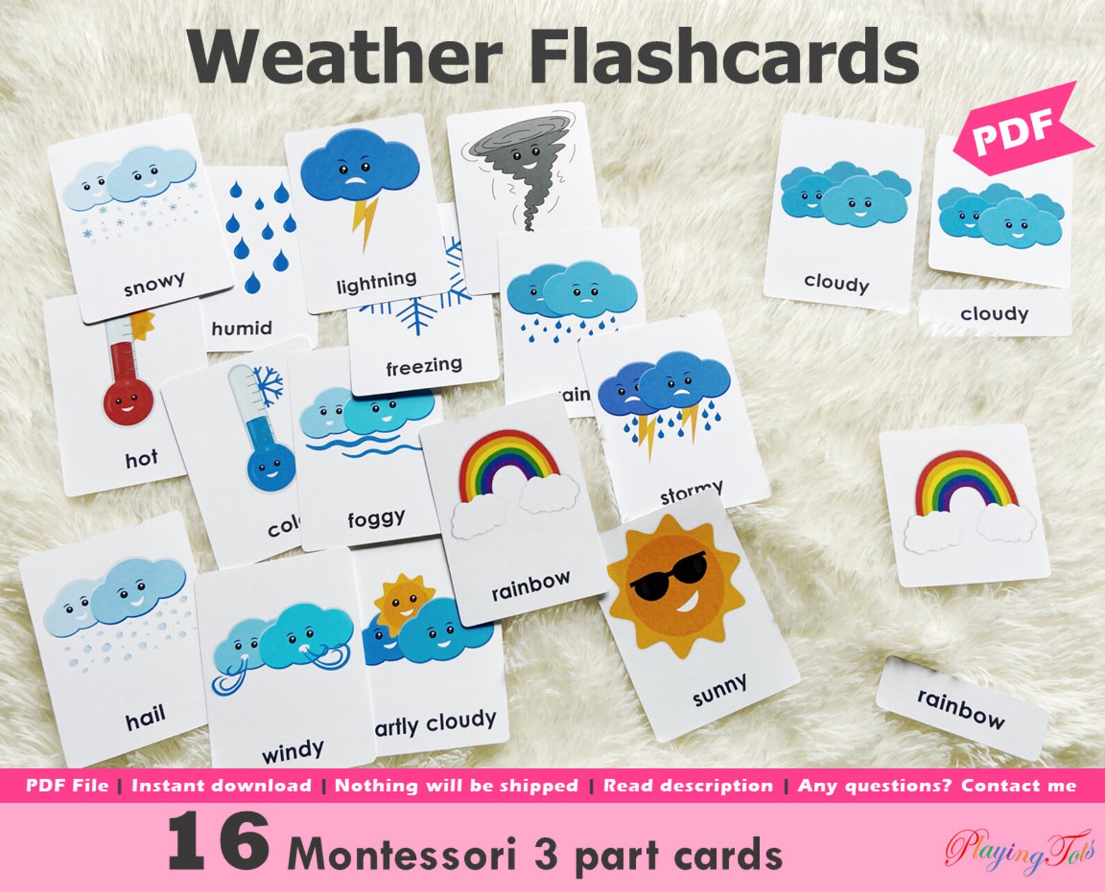 Weather Flashcards Printable Montessori 3 Part Cards Toddler - Etsy