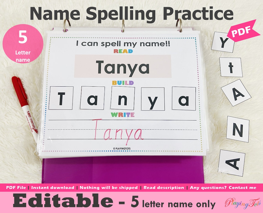 Editable 5 Letter Name Spelling Practice Activity Printable, Name ...