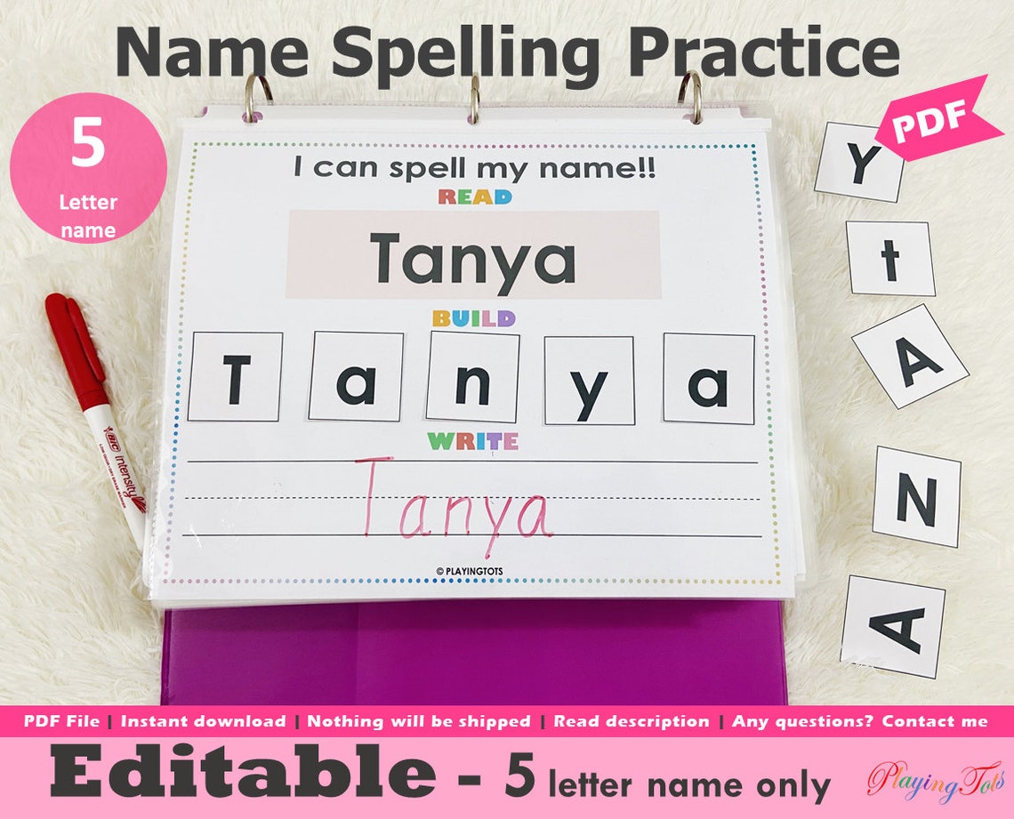 Editable 5 Letter Name Spelling Practice Activity Printable - Etsy