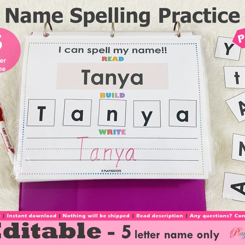 Editable 6 Letter Name Spelling Practice Activity Printable - Etsy Editable 6 Letter Name Spelling Practice Activity Printable - Etsy