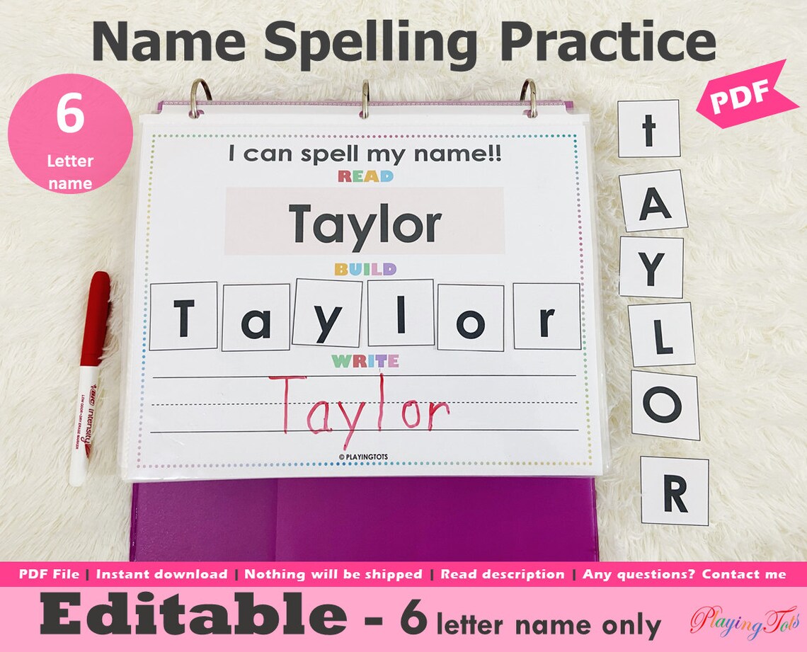 Editable 6 Letter Name Spelling Practice Activity Printable - Etsy