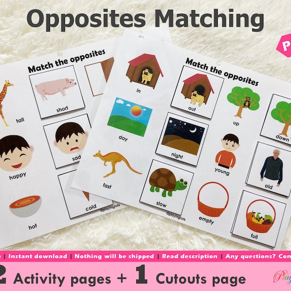 Preschool Opposites Worksheets - Etsy
