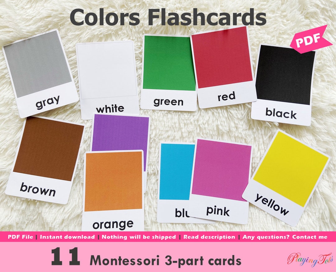Colors Flashcards Printable, Flash Card for Babies & Kids, Montessori 3 ...