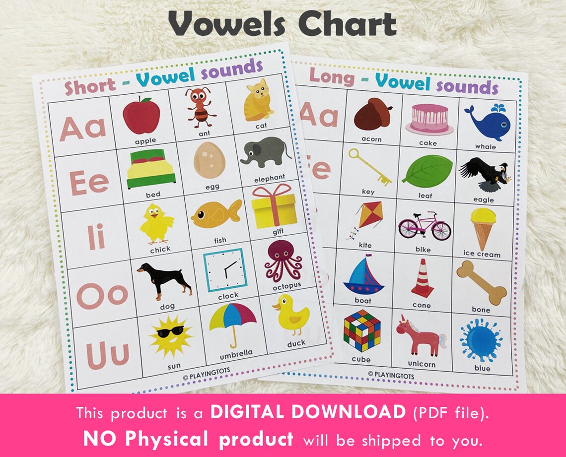 Vowel Chart Printable Vowel Sounds PDF Short and Long Vowels - Etsy