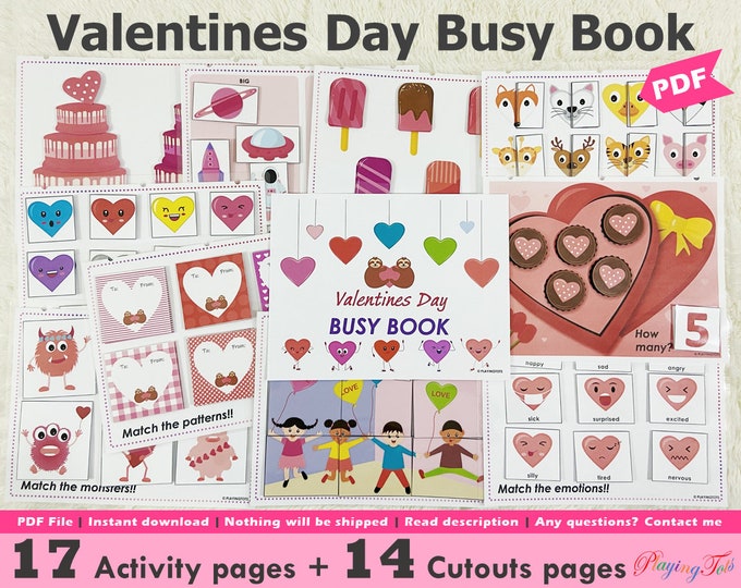 Valentines Day Busy Book Printable, Toddler Learning Binder, Preschool ...