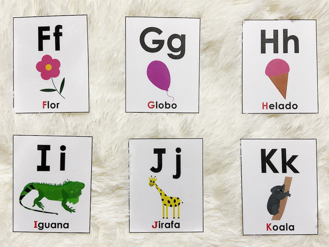 Spanish Alphabet Flash Cards Printable Alphabet Picture - Etsy