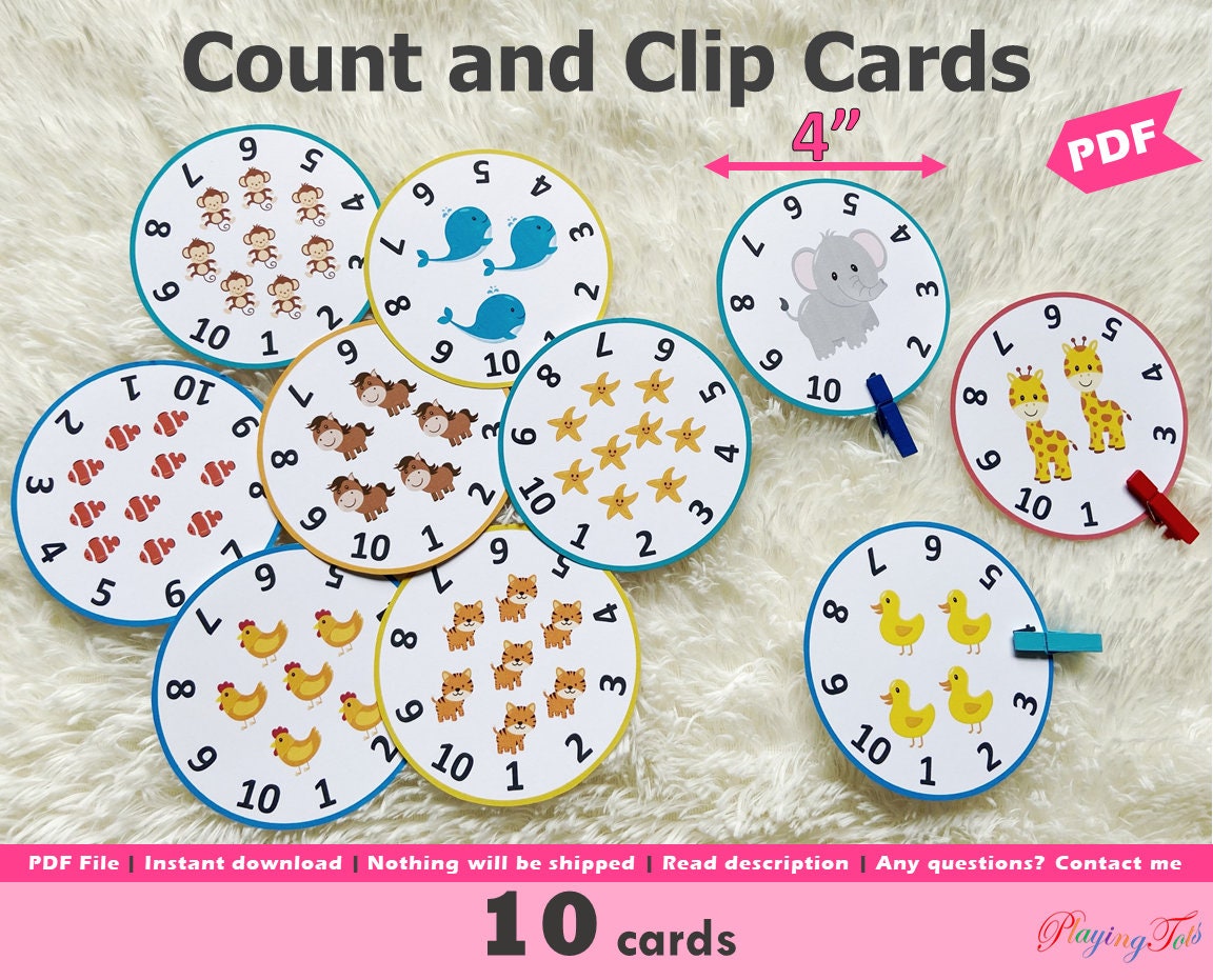 Count and Clip Animals Cards Printable Busy Bag Activities - Etsy