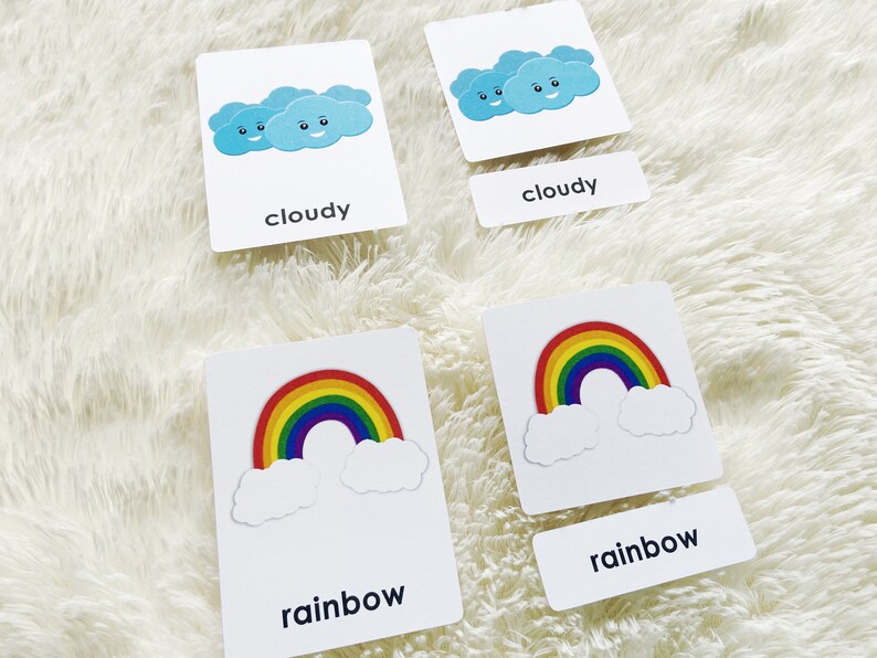Weather Flashcards Printable Montessori 3 Part Cards Toddler - Etsy