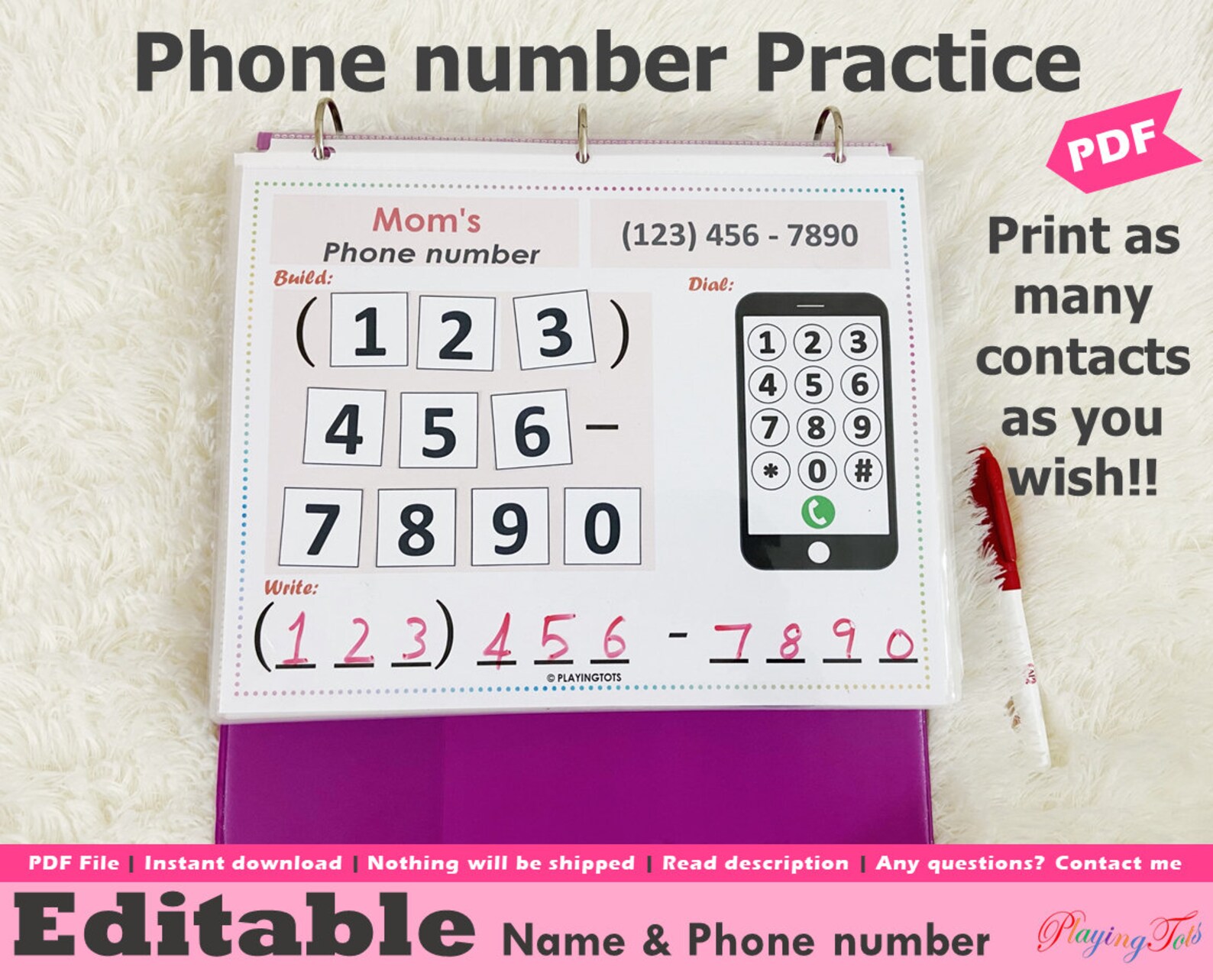 Editable Phone Number Practice Activity Printable Learn - Etsy Canada