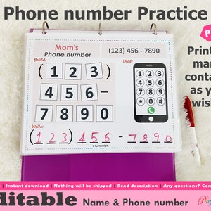 Editable Phone Number Practice Activity Printable, Learn Emergency ...