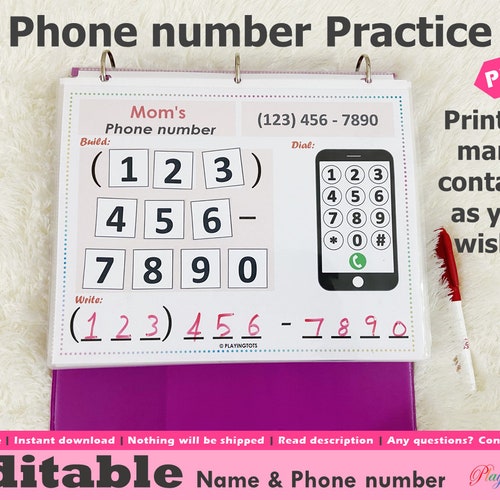 Editable Phone Number Practice Activity Printable Learn | Etsy