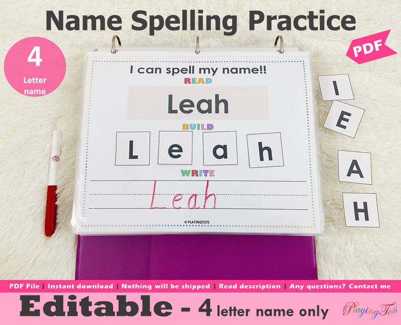 Editable 4 Letter Name Spelling Practice Activity Printable - Etsy