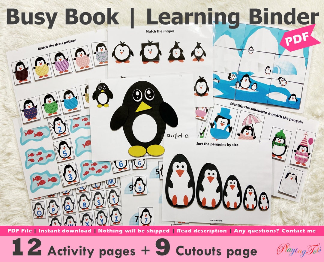 Penguin Busy Book Printable, Toddler Busy Book, Learning Binder, Winter ...