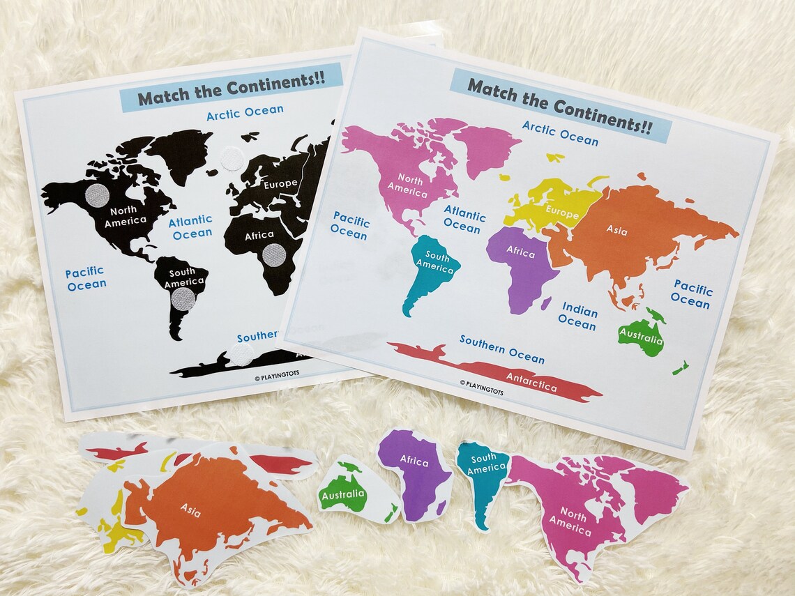 Continents Matching Activity Printable Continents of the - Etsy