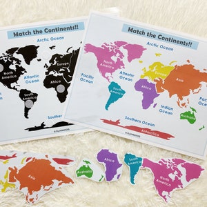 Continents Matching Activity Printable, Continents of the World, World ...