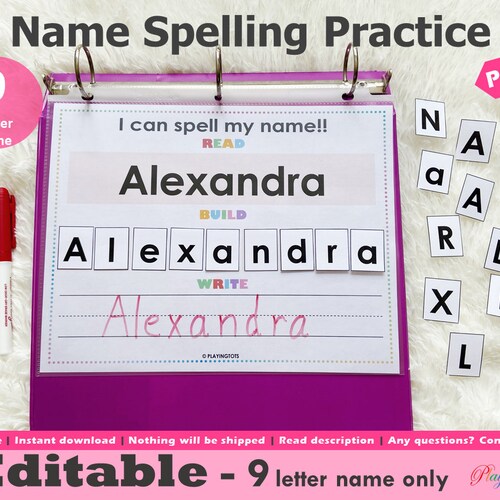 Editable 9 Letter Name Spelling Practice Activity Printable | Etsy