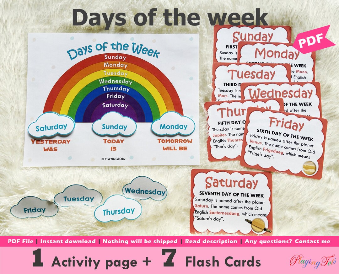 Days of the Week Activity Printable, Days Flashcards, Days of Week ...