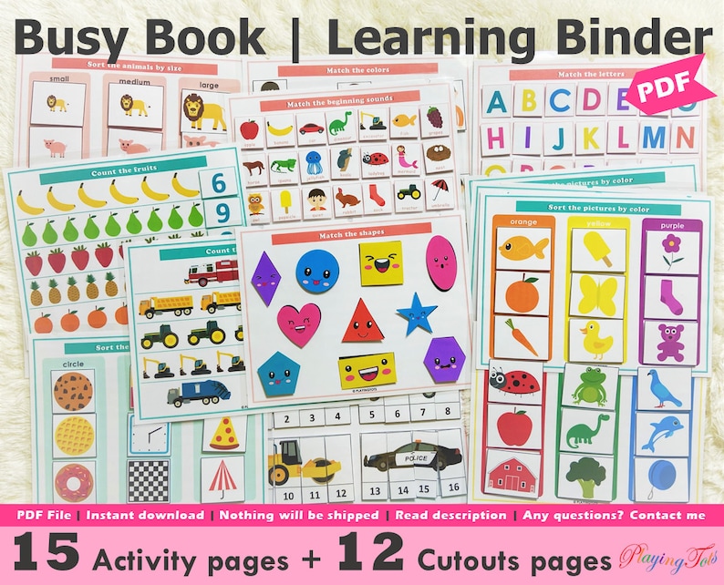 Preschool Learning Binder Printable Toddler Busy Book Quiet - Etsy