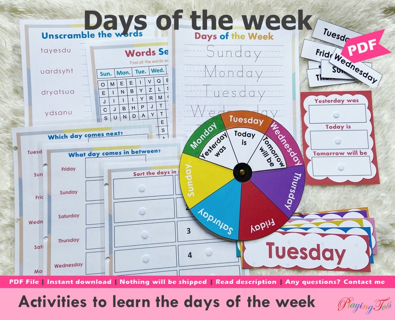 Days of the Week Activity Printable Days Wheel Days | Etsy
