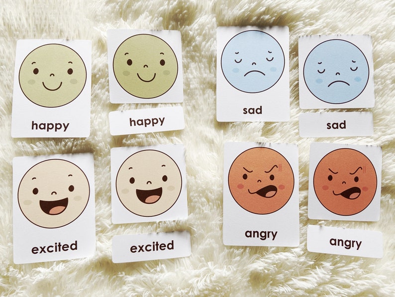 Emotions Flashcards Printable Feelings Montessori 3 Part - Etsy