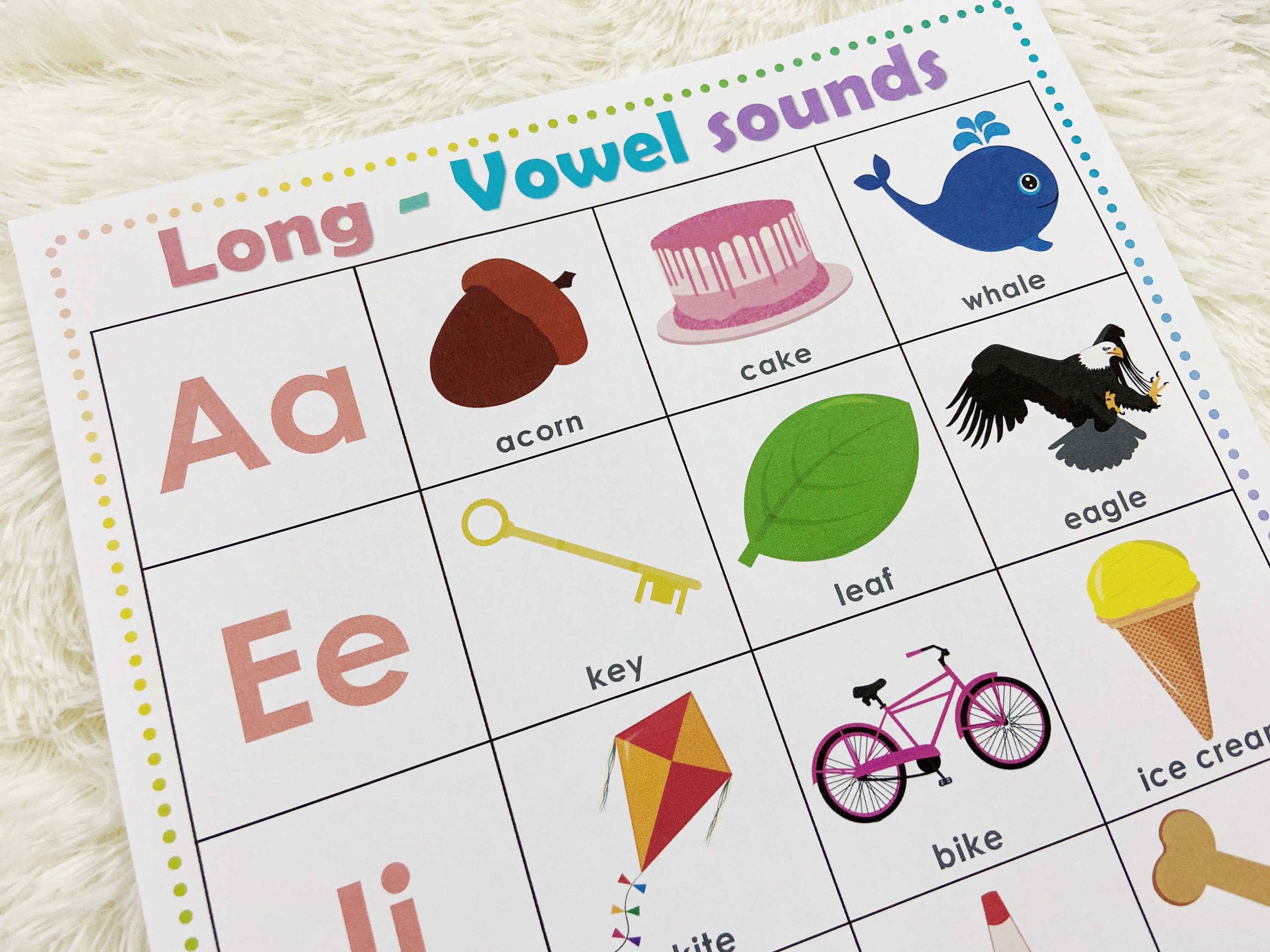 Vowel Chart Printable Vowel Sounds PDF Short and Long Vowels - Etsy