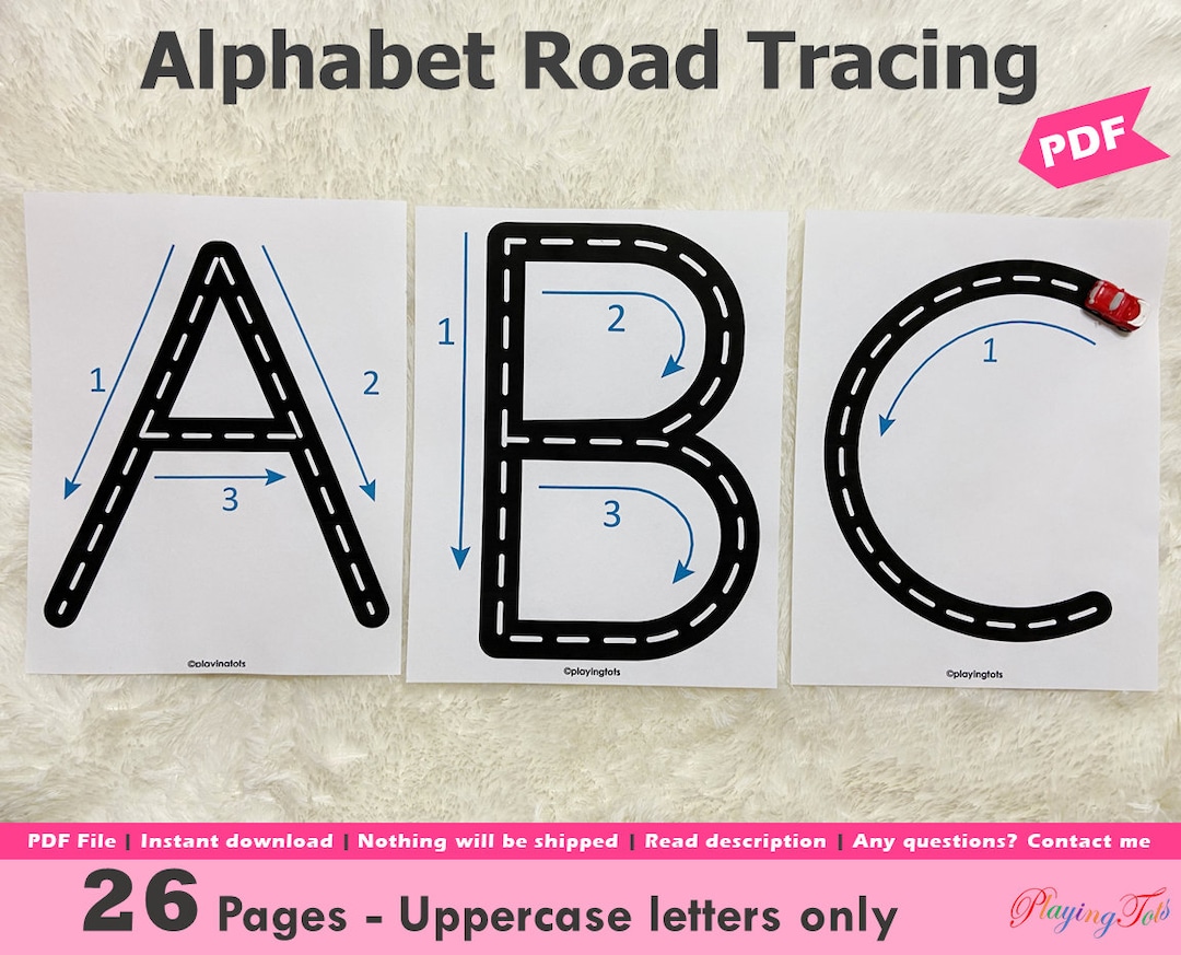 Alphabet Tracing Road Mats Printable, Uppercase Letters Writing ...