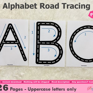 Alphabet Tracing Road Mats Printable, Uppercase Letters Writing ...