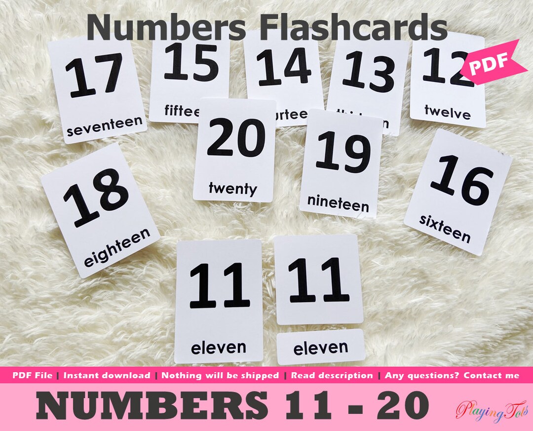 Number Flashcards Printable, Numbers 11 to 20 Cards, Montessori 3 Part ...