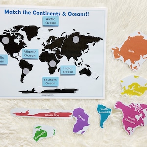 Continents and Oceans Matching Activity Printable, Continents of the ...