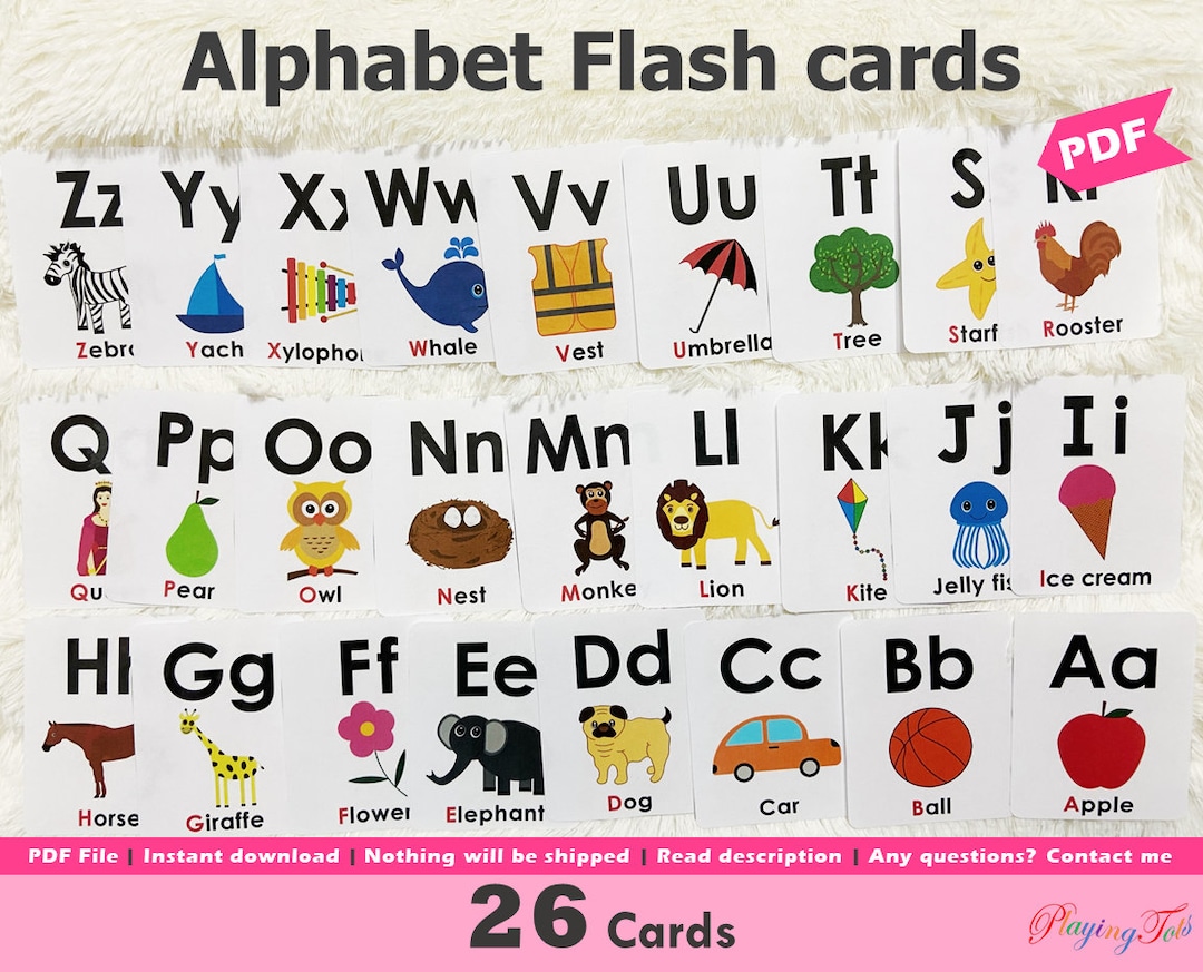 Alphabet Flash Cards Printable Alphabet Picture Flashcards - Etsy