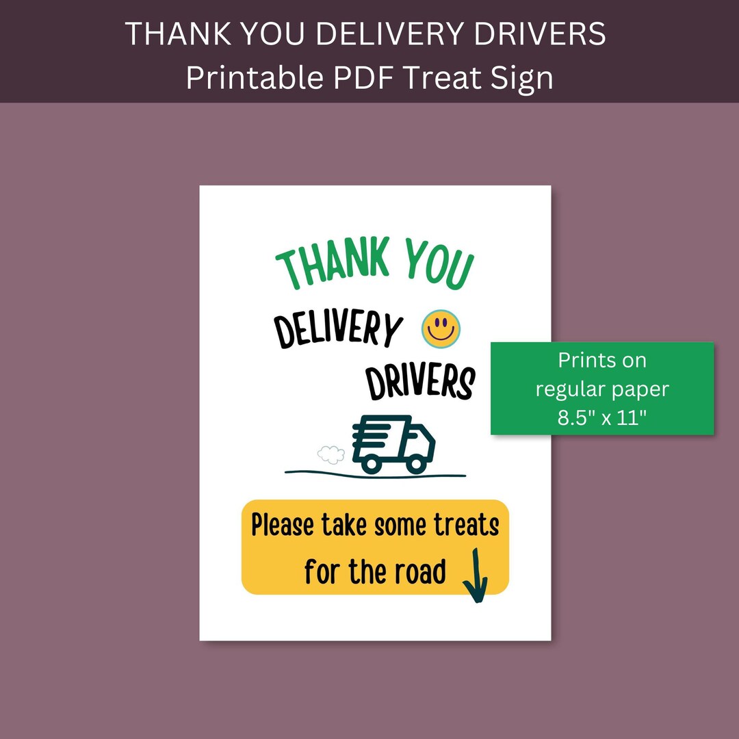 Thank You Delivery Drivers Treats for the Road Snack Basket PDF ...