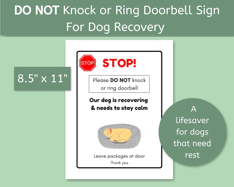 Dog RECOVERY Door SIGN Printable PDF Instant Download - Etsy