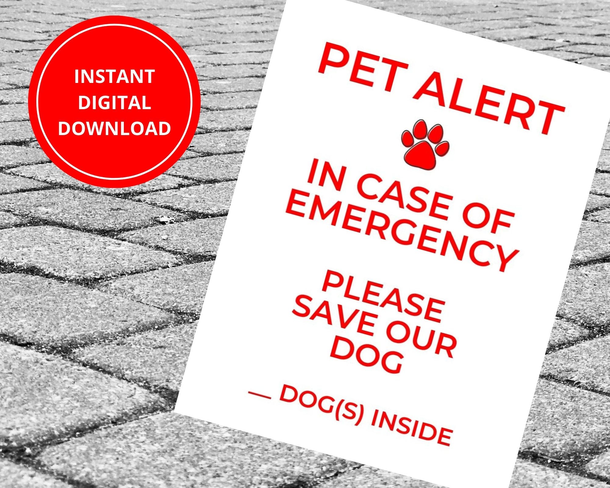 Pet Alert Dog Inside Emergency Sign Digital Download Printable - Etsy