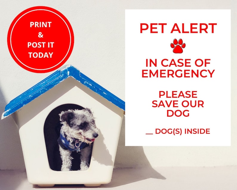 Pet Alert Dog Inside Emergency Sign Digital Download Printable - Etsy
