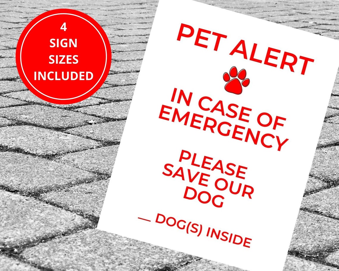Pet Alert Dog Inside Emergency Sign Digital Download Printable - Etsy