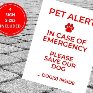 Pet Alert Dog Inside Emergency Sign Digital Download Printable - Etsy