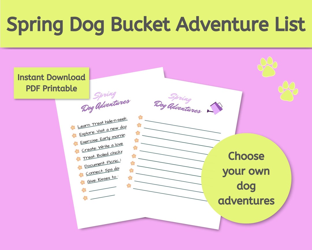 Spring Dog Bucket List Adventure Activities Digital Download Printable ...