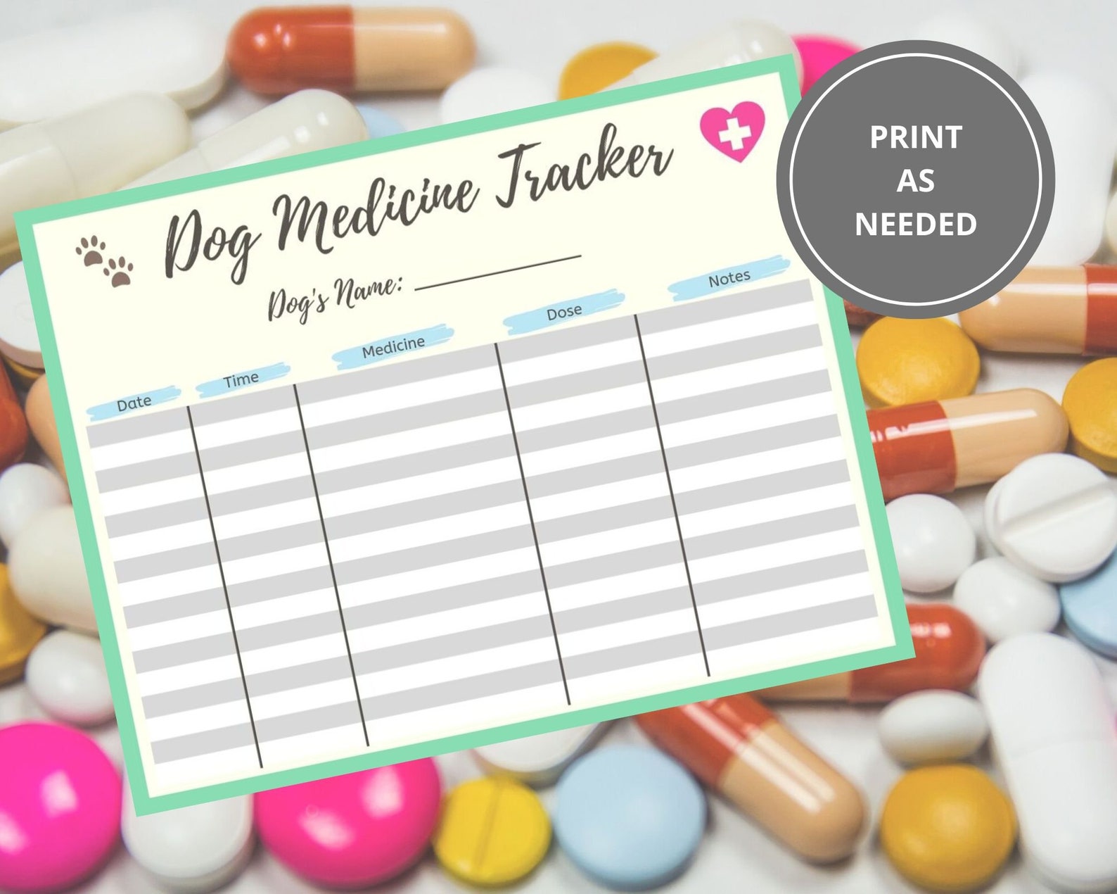 Dog Medicine Tracker Schedule Reminder Log Digital Download Printable ...