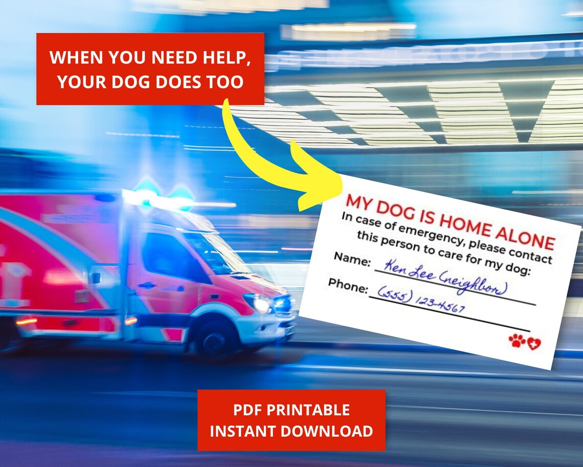 Pet Alert Dog Home Alone Emergency Card Digital Download Printable - Etsy