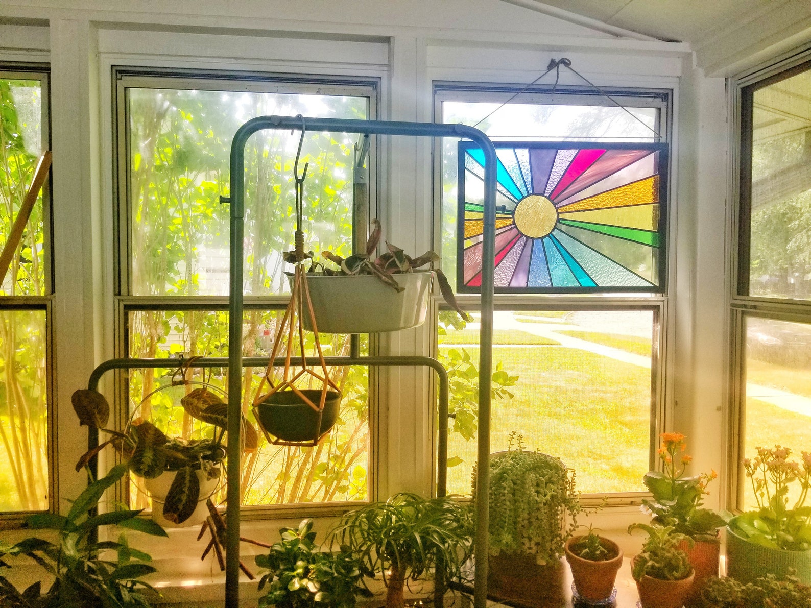 Rainbow Sunburst Stained Glass Window Panel - Etsy