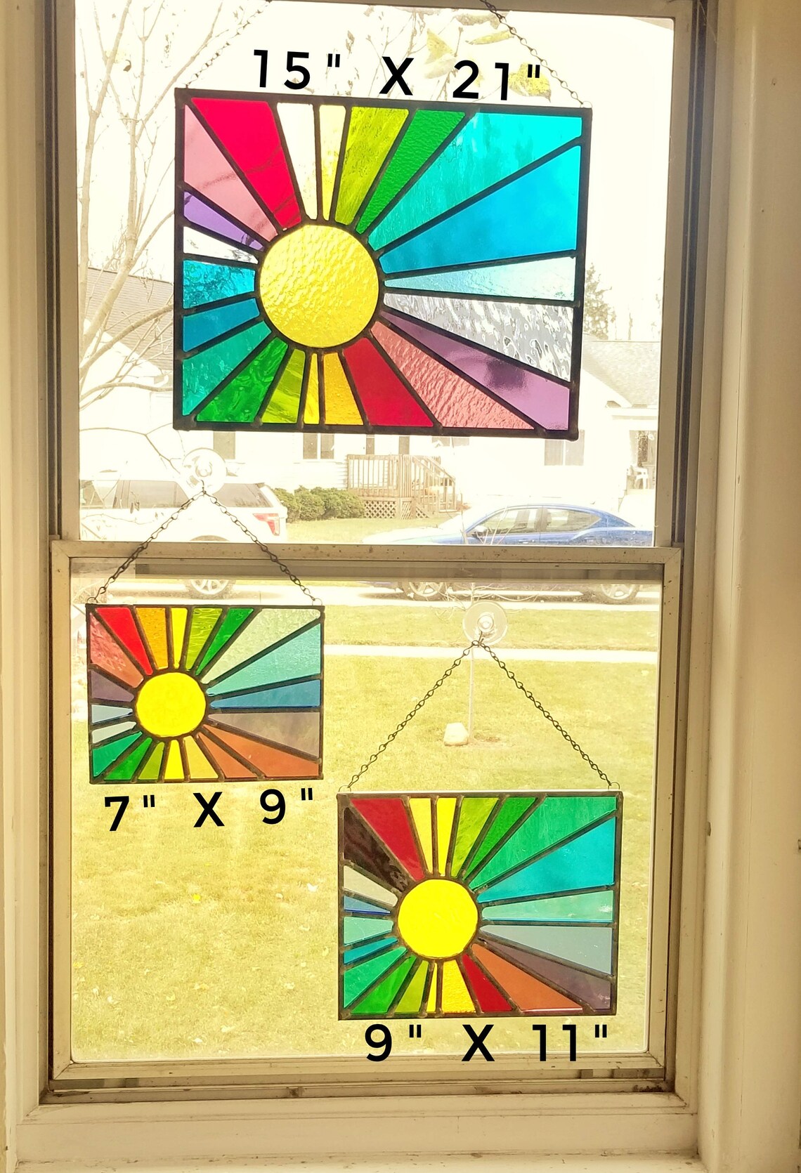 Rainbow Sunburst Stained Glass Window Panel - Etsy