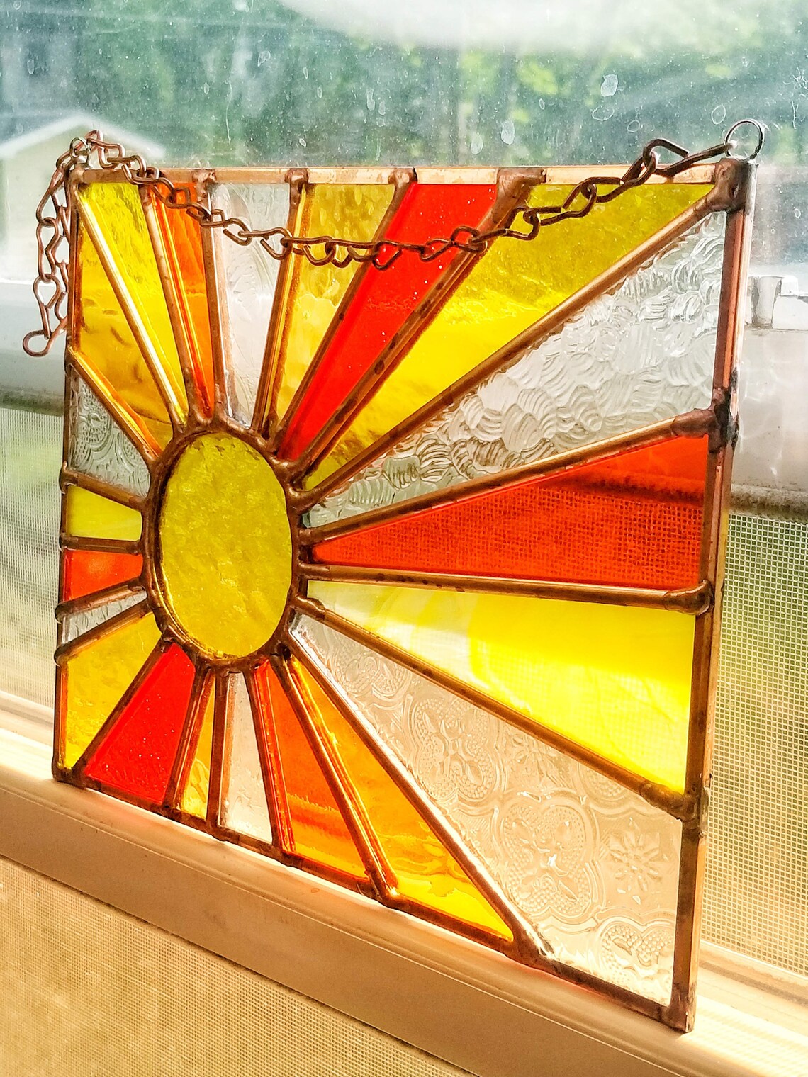 Sunburst / Stained Glass Window Hanging Panel - Etsy