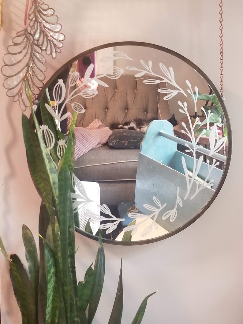 Floral Etched Mirror - Etsy