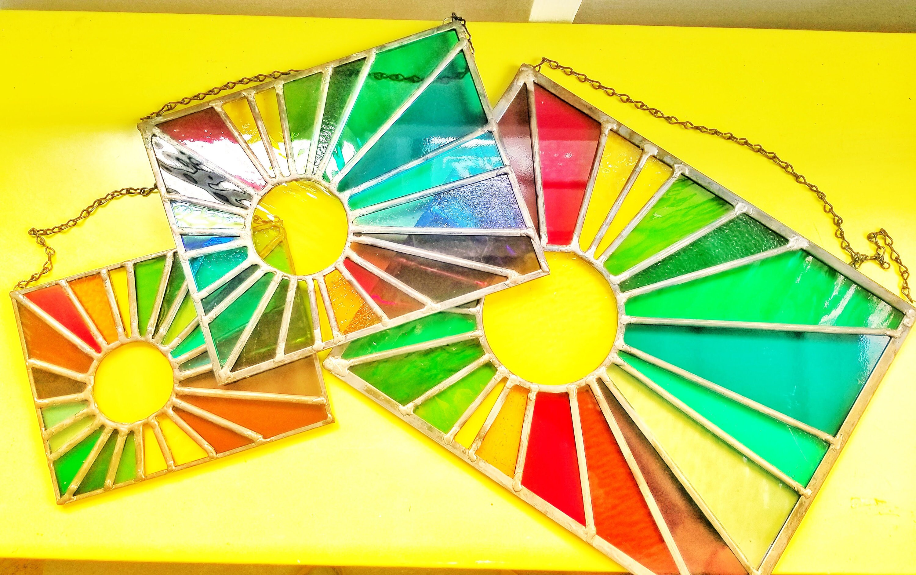 Rainbow Sunburst Stained Glass Window Panel - Etsy